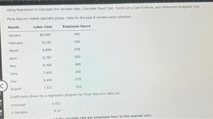 Solved Using Regression to Calculate the Variable Rate, | Chegg.com