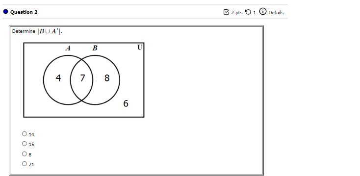 Solved Determine |B∪A'|.1415821 | Chegg.com