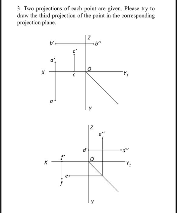 Solved 3. Two projections of each point are given. Please | Chegg.com
