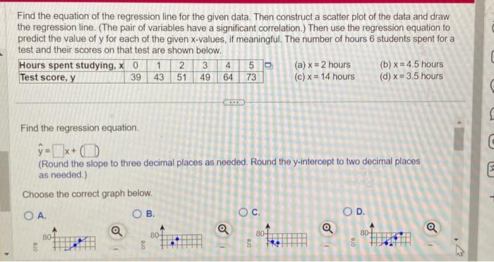 Find the equation of the regression line for the | Chegg.com