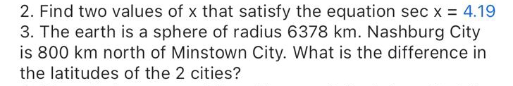 Solved Find two values of x ﻿that satisfy the equation | Chegg.com