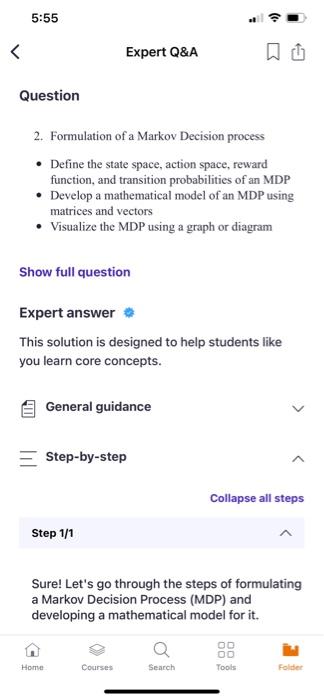 Solved 2. Formulation of a Markov Decision process - Define | Chegg.com