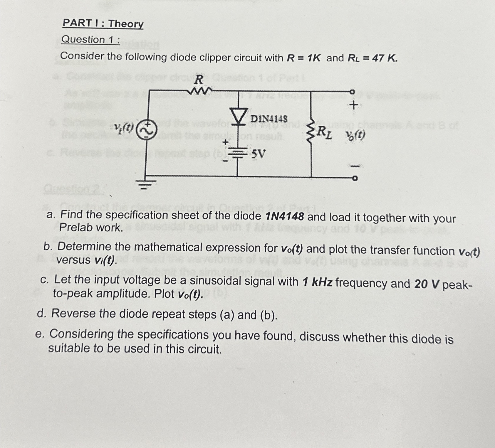 Solved PART I: TheoryQuestion 1:Consider the following diode | Chegg.com
