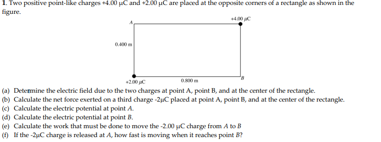Solved 1. ﻿Two positive point-like charges \( +4.00 \mu | Chegg.com