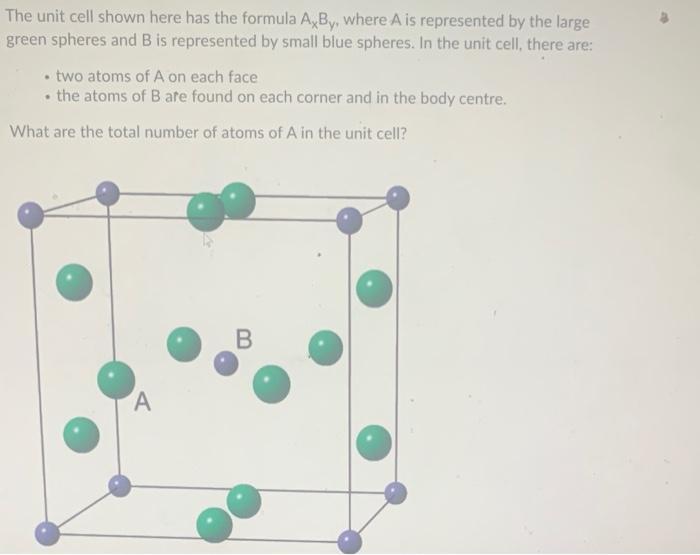 Solved The unit cell shown here has the formula A, By, where | Chegg.com