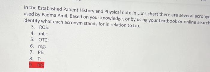 In the Established Patient History and Physical note | Chegg.com