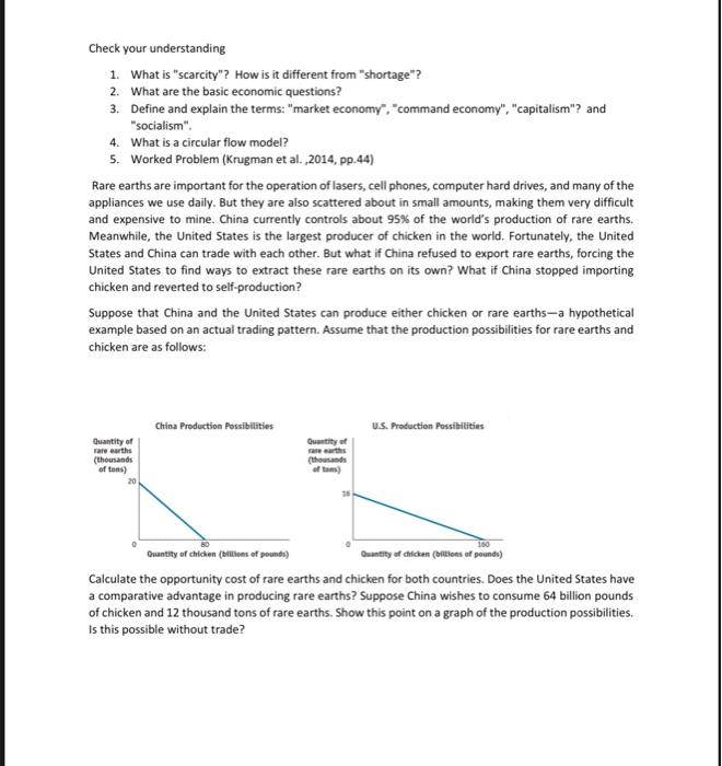 Solved Check your understanding 1. What is "scarcity"? How | Chegg.com