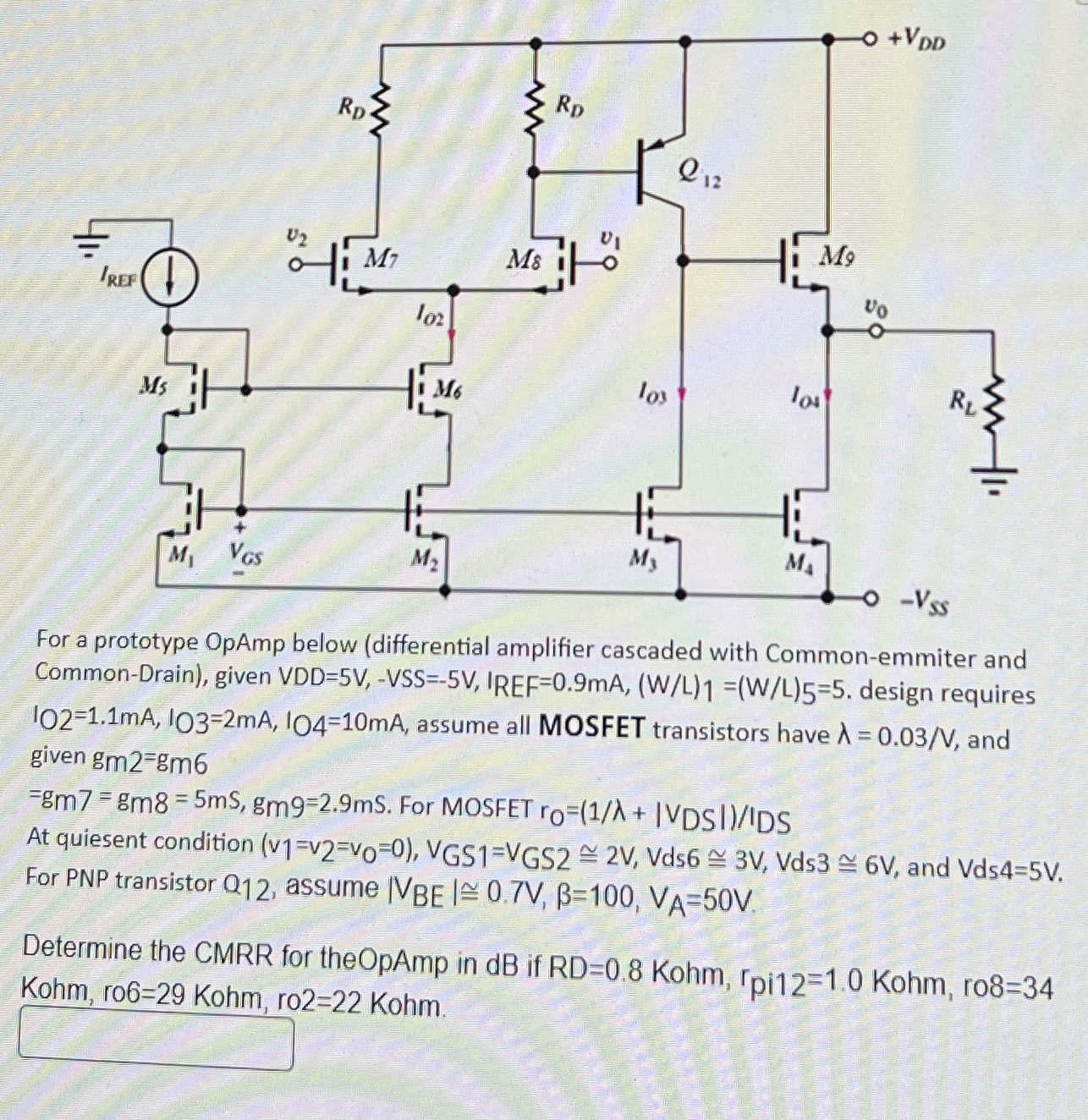 Solved For a prototype OpAmp below (differential amplifier | Chegg.com