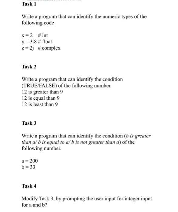 Solved Task 1 Write a program that can identify the numeric | Chegg.com