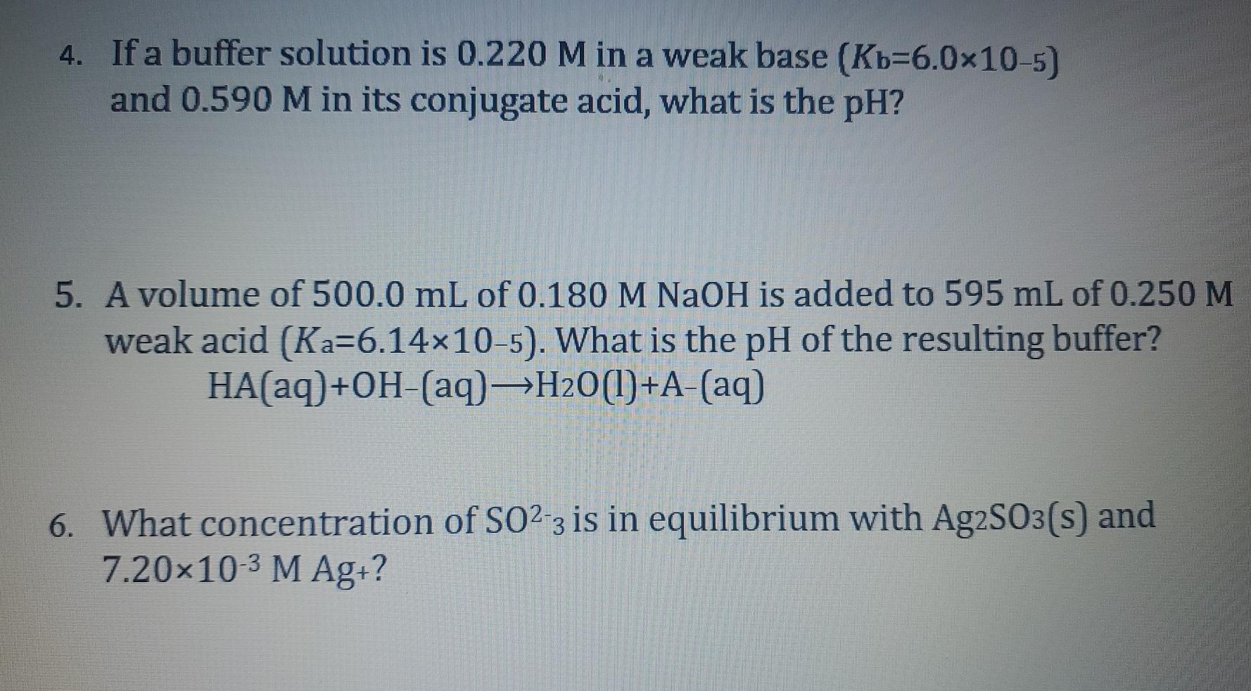 Solved 4. If a buffer solution is 0.220 Min a weak base | Chegg.com