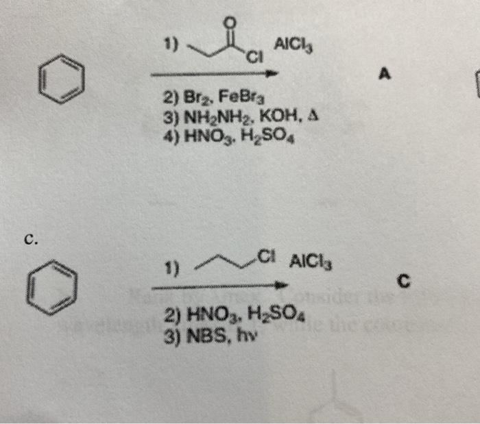 Solved 1) la AICI A 2) Bry, FeBrg 3) NH2NH2, KOH, A 4) HNO3, | Chegg.com