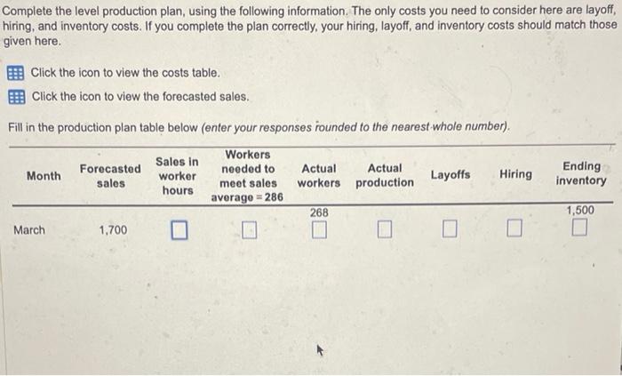 Solved Complete the level production plan, using the | Chegg.com