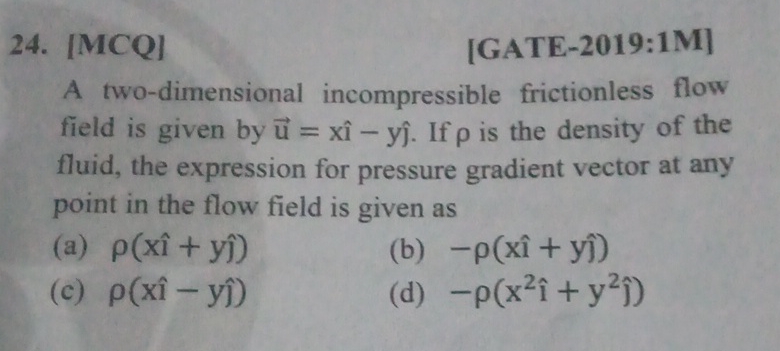 Solved [MCQ][GATE-2019:1M]A two-dimensional incompressible | Chegg.com