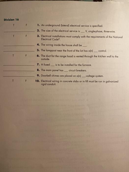 Brick-Veneer Residence Specifications Trade | Chegg.com