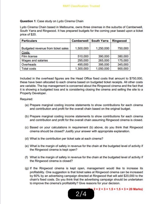RMIT Classification: Trusted Question 1: Case study | Chegg.com