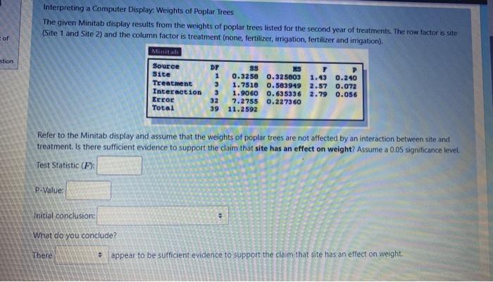 Solved Interpreting a Computer Display: Weights of Poplar | Chegg.com Solved Interpreting a Computer Display: Weights of Poplar | Chegg.com
