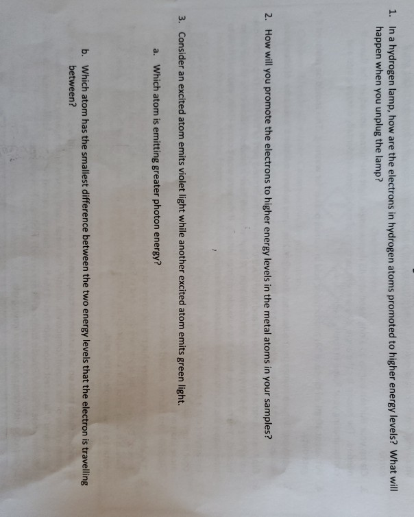 Solved 1. In a hydrogen lamp, how are the electrons in | Chegg.com