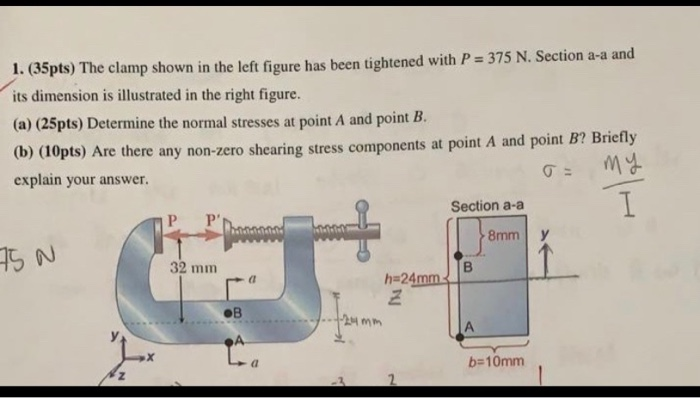 Solved 1. (35pts) The clamp shown in the left figure has | Chegg.com
