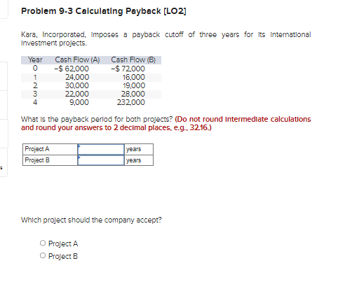 Solved Problem 9.3 ﻿Calculating Payback [LO2]Kara, | Chegg.com
