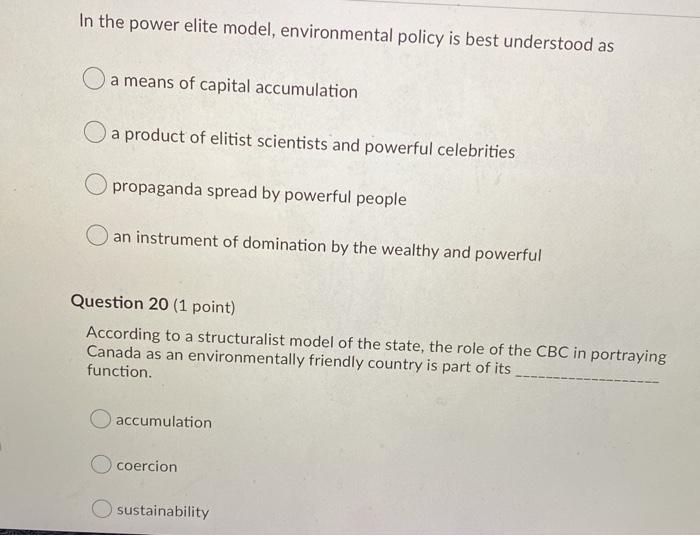Solved Question 16 (1 point) According to a power elite | Chegg.com