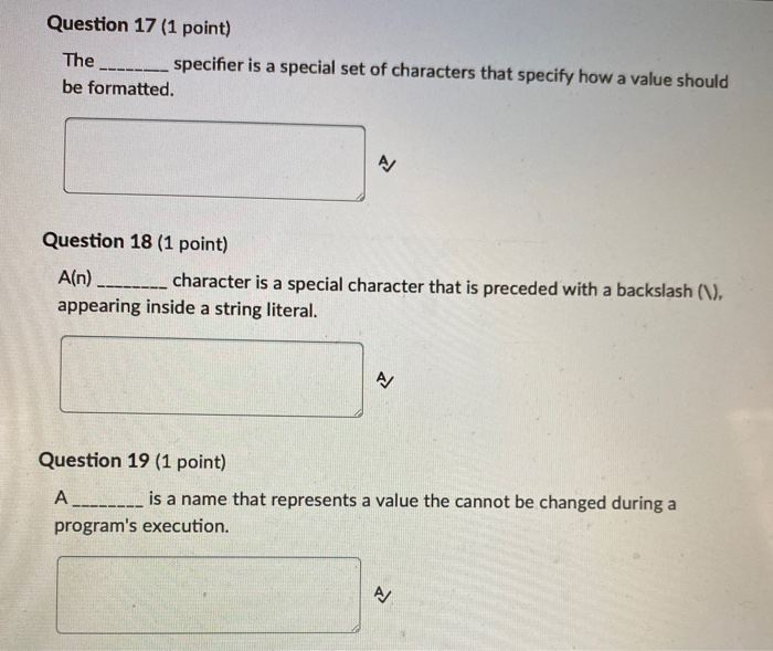 Solved Question 17 (1 point) specifier is a special set of | Chegg.com