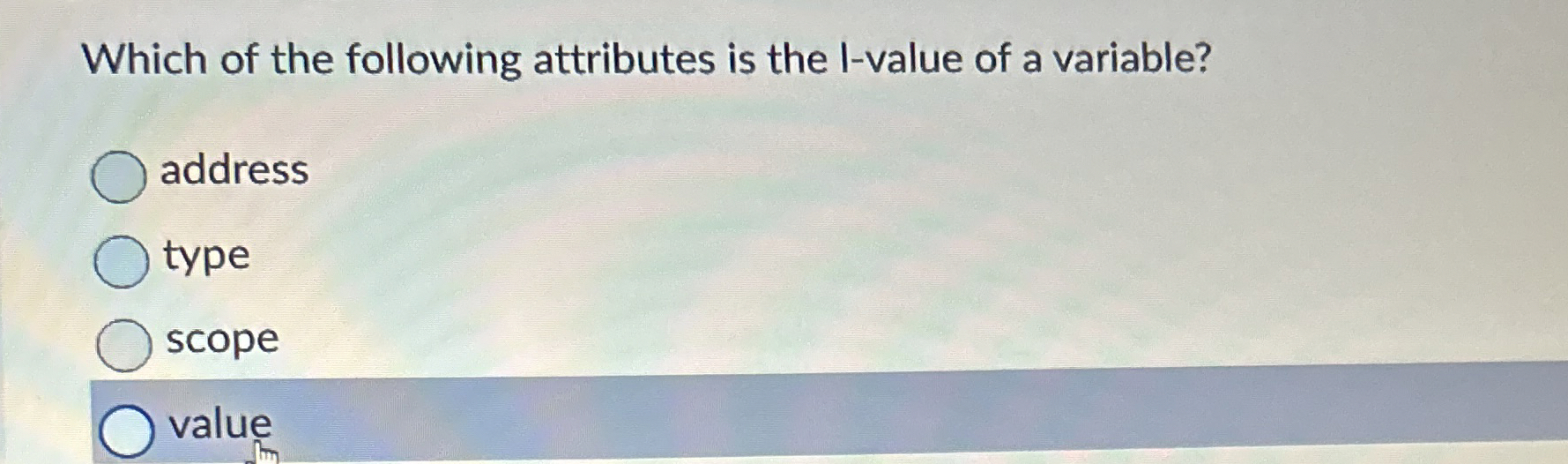 Solved Which of the following attributes is the I-value of a | Chegg.com