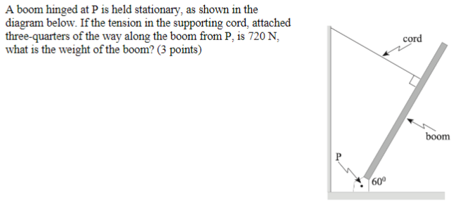 Solved A boom hinged at P ﻿is held stationary, as shown in | Chegg.com