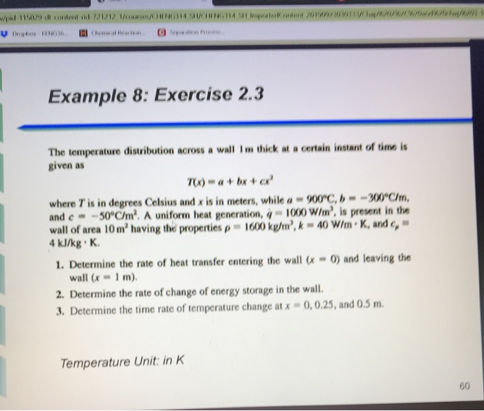 Solved Example 8: Exercise 2.3 The temperature distribution | Chegg.com