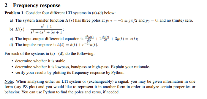 Solved 2 ﻿Frequency responseProblem 1. ﻿Consider four | Chegg.com