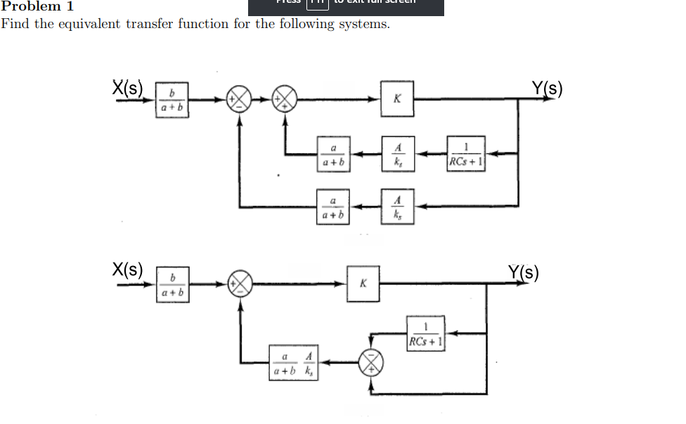 Solved Find The Equivalent Transfer Function For The