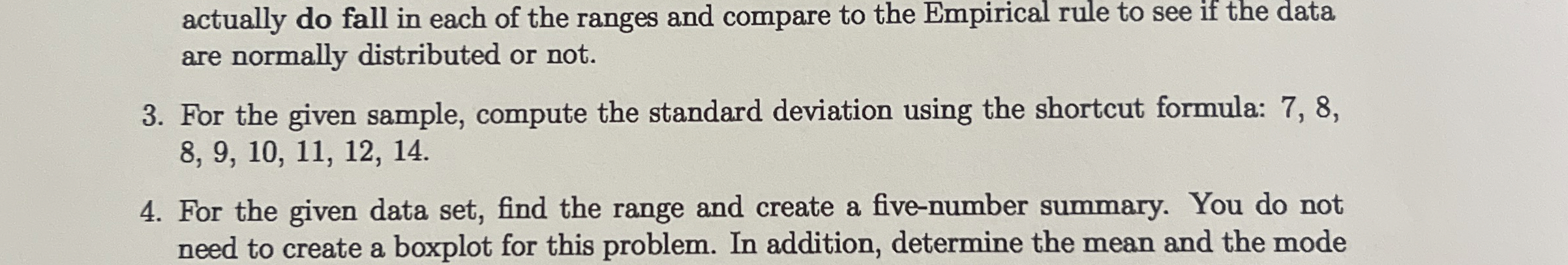 Solved 3. ﻿For the given sample, compute the standard | Chegg.com