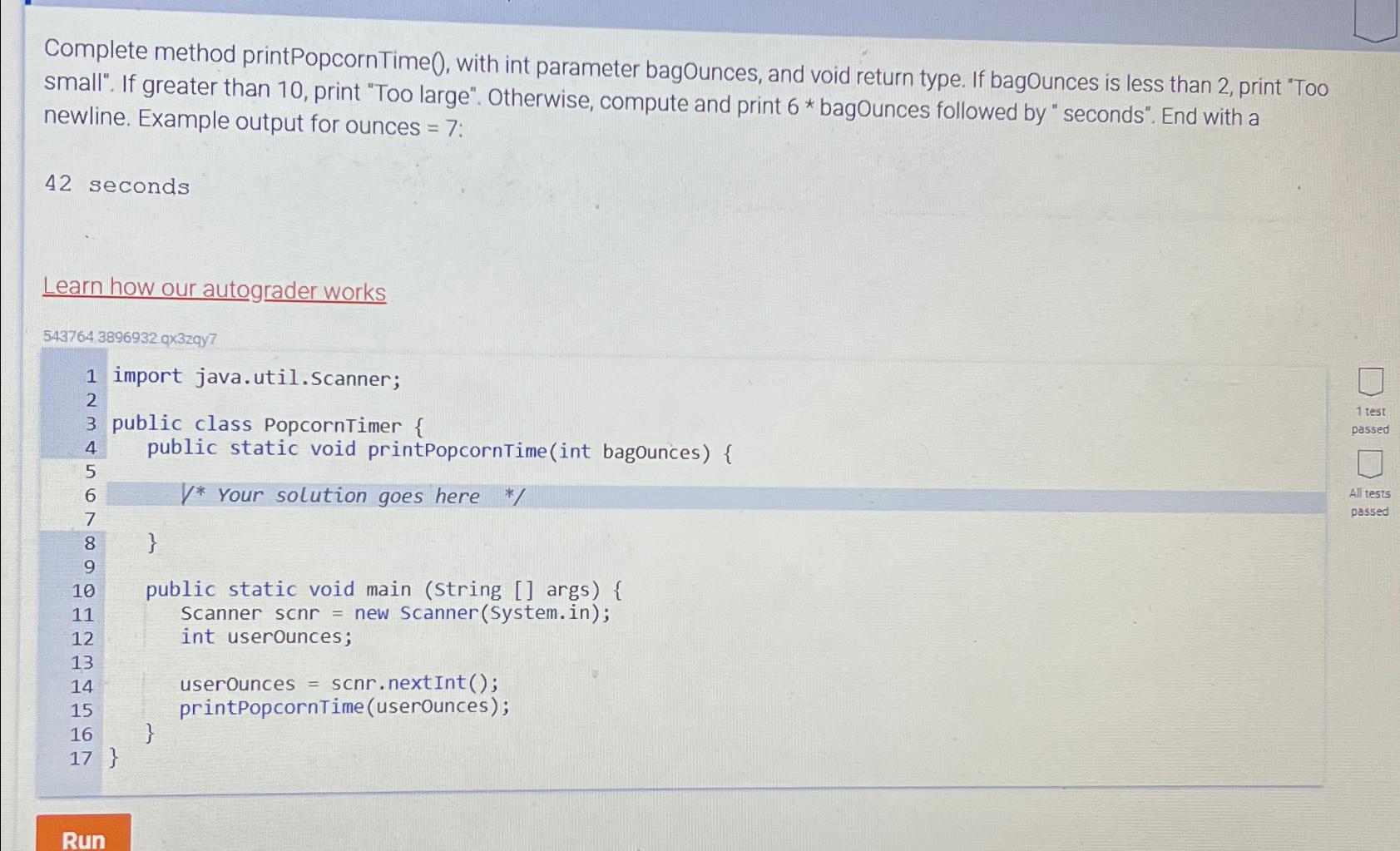 Solved Complete method printPopcornTime(), ﻿with int | Chegg.com