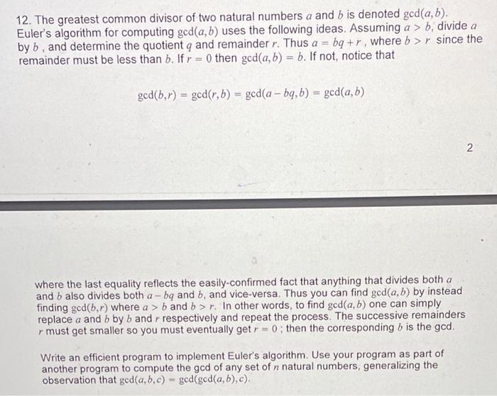 Solved 12. The greatest common divisor of two natural | Chegg.com