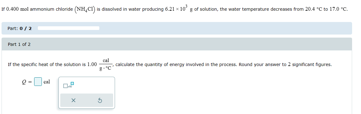Solved If 0.400mol ammonium chloride (NH4Cl) ﻿is dissolved | Chegg.com