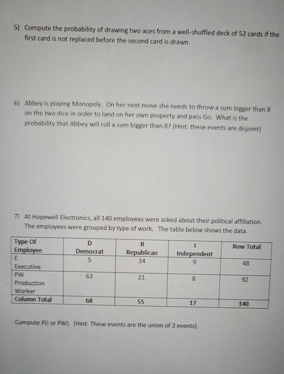 Solved 5) Compute the probability of drawing two aces from a | Chegg.com