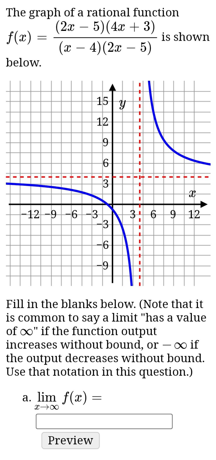 Solved The graph of a rational function f(x) = (2x - 5)(4x + | Chegg.com