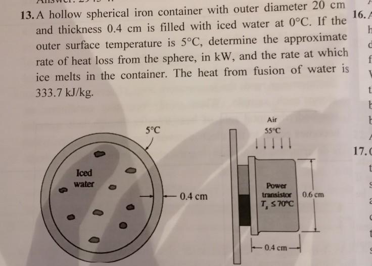 Solved 16. h C 13. A hollow spherical iron container with | Chegg.com