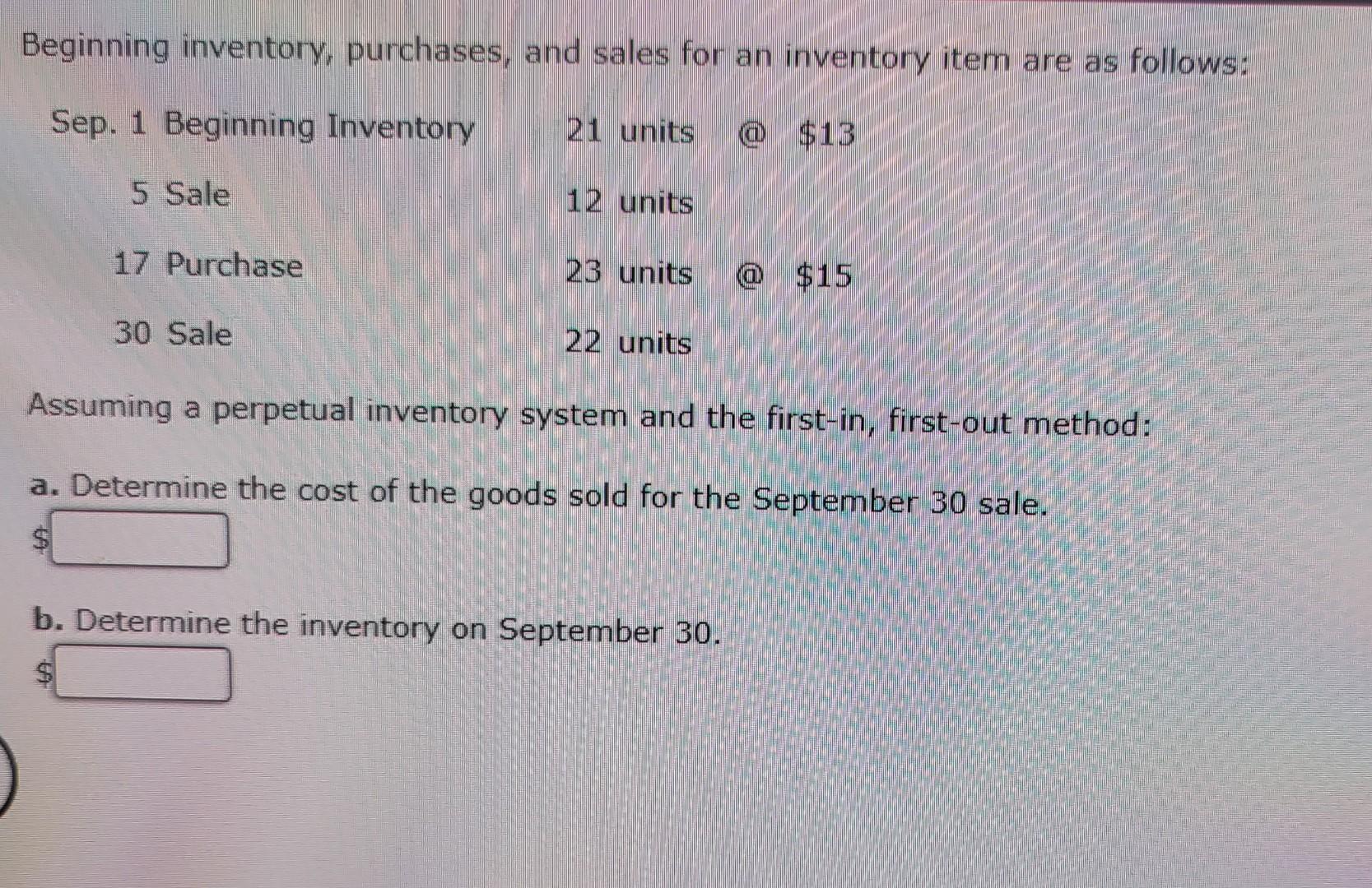 Solved Beginning inventory purchases, and sales for an | Chegg.com