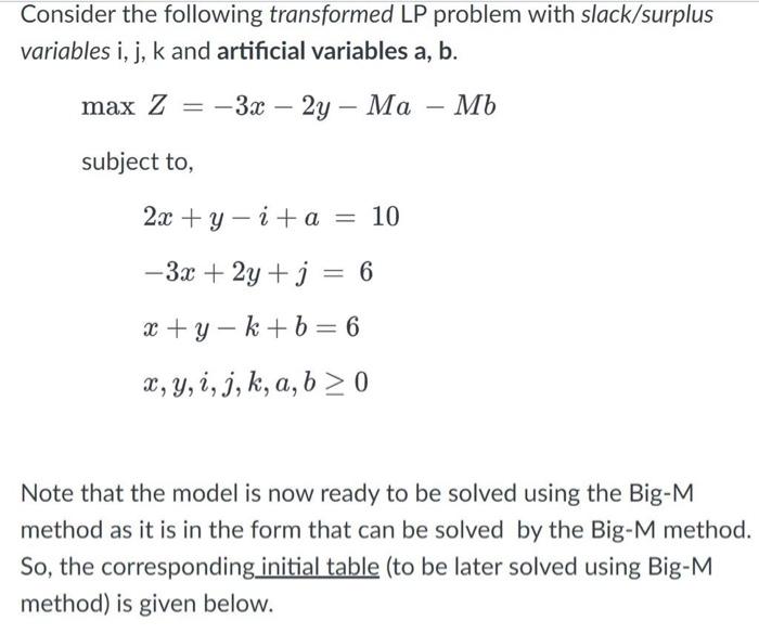 Solved Consider the following transformed LP problem with | Chegg.com