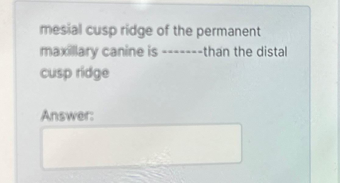 Solved mesial cusp ridge of the permanent maxillary canine | Chegg.com