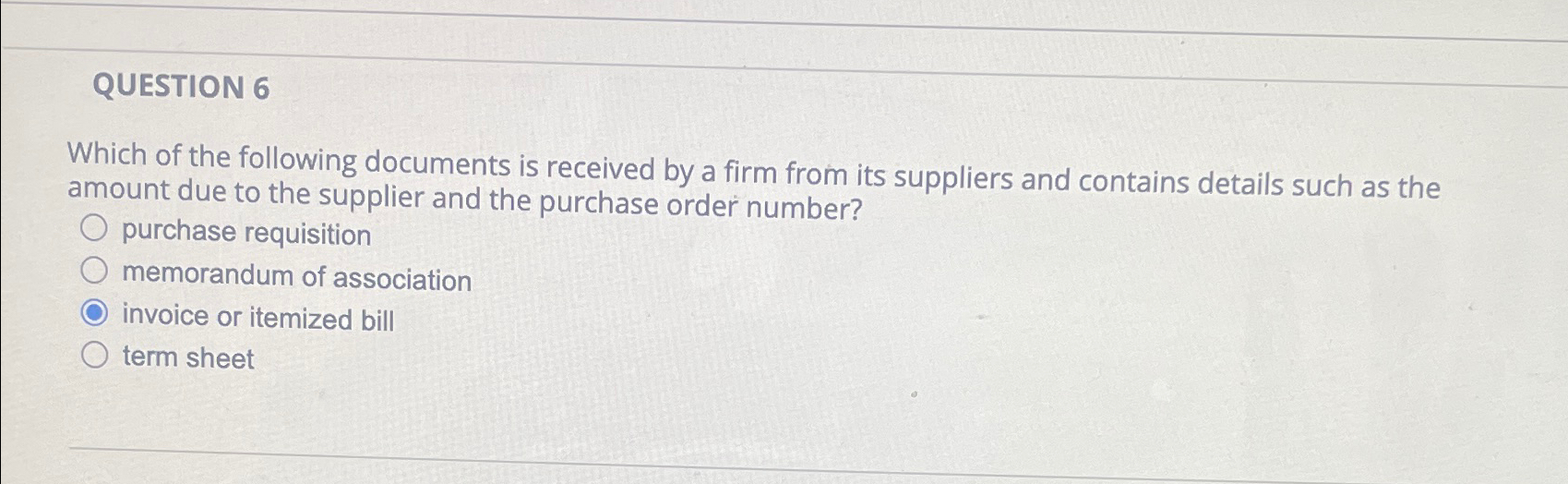 Solved QUESTION 6Which of the following documents is | Chegg.com