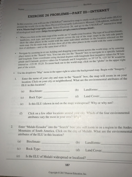 Bimes and Eological Land Uits EXERCISE Section Name | Chegg.com