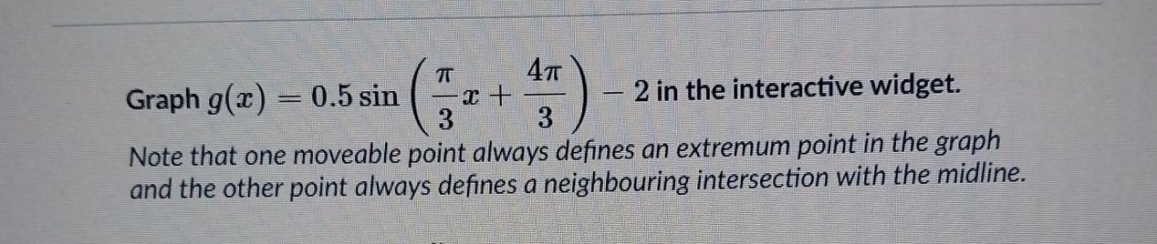 Solved Graph g(x)=0.5sin(π3x+4π3)-2 ﻿in the interactive | Chegg.com