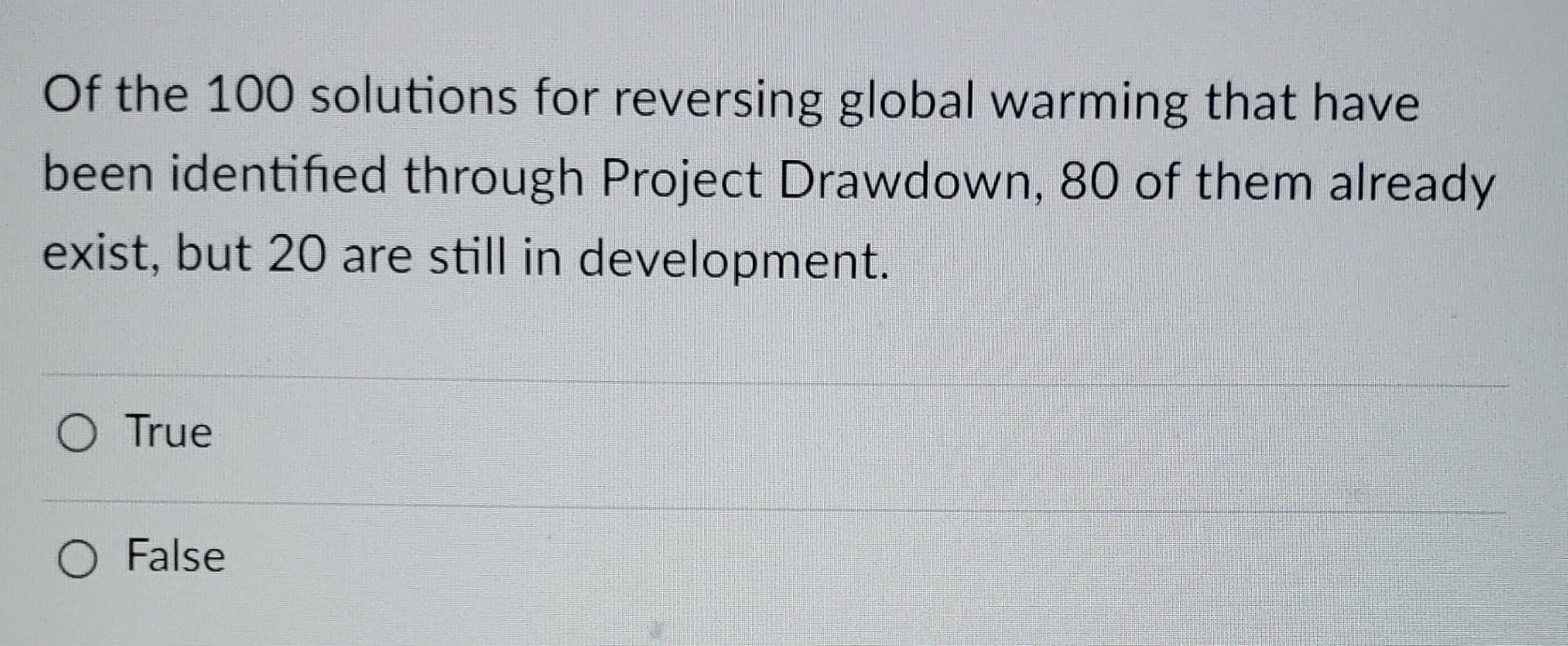 Solved Of the 100 solutions for reversing global warming | Chegg.com