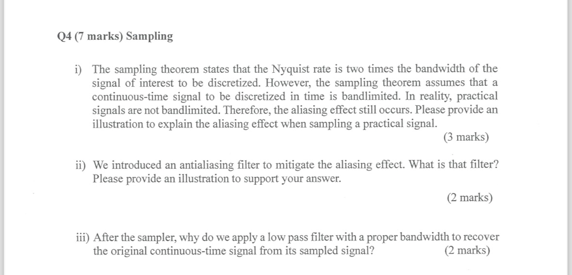 Solved Q4 (7 ﻿marks) ﻿Samplingi) ﻿The sampling theorem | Chegg.com