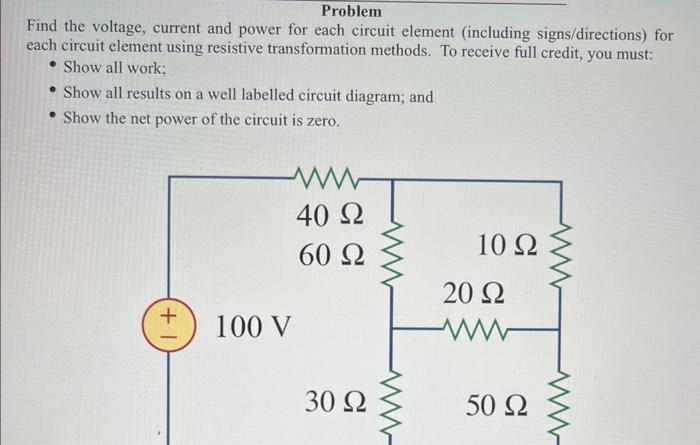 Solved Problem Find the voltage, current and power for each | Chegg.com