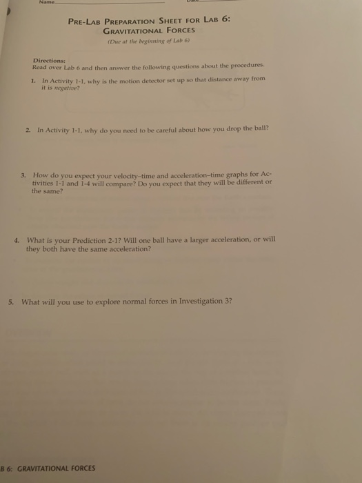 Name PRE-LAB PREPARATION SHEET FOR LAB 6: | Chegg.com