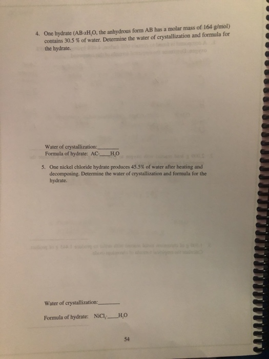 Solved 4. One hydrate (AB.:H,0, the anhydrous form AB has a | Chegg.com