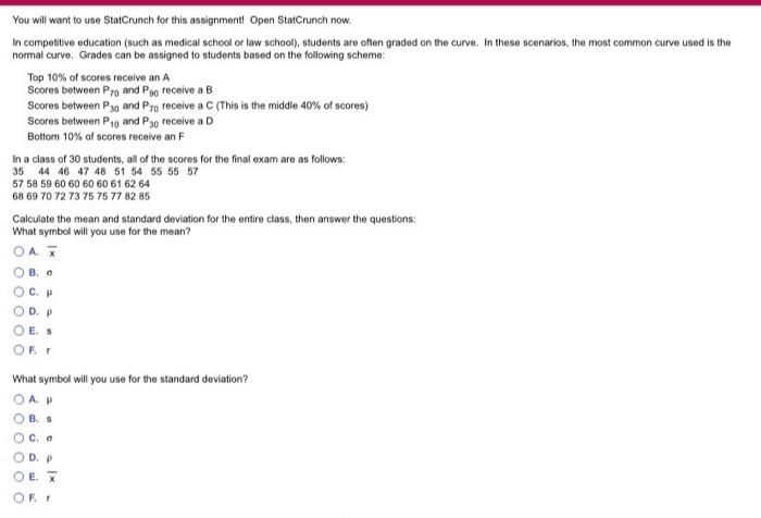 Solved You will want to use StatCrunch for this assignment | Chegg.com