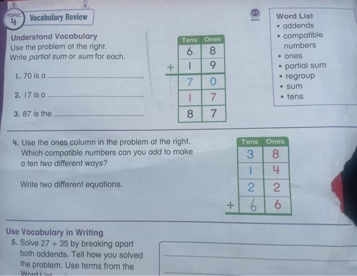 Solved Vocabulary Review Word List - addends Understand | Chegg.com